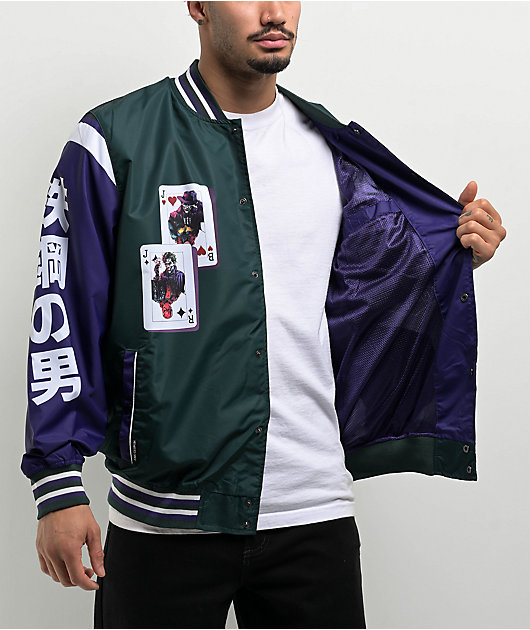 Members Only x Batman Joker Green & Purple Varsity Jacket | Zumiez