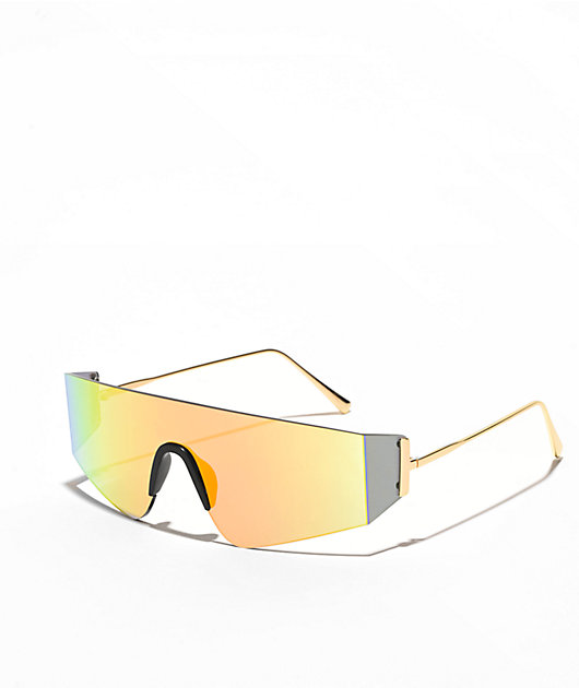 Metal Sporty Shield Yellow Sunglasses | Zumiez