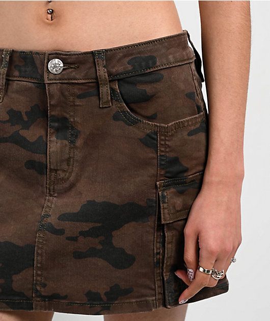 Miss Me Harlee Brown Camo Low Rise Cargo Mini Skirt | Zumiez