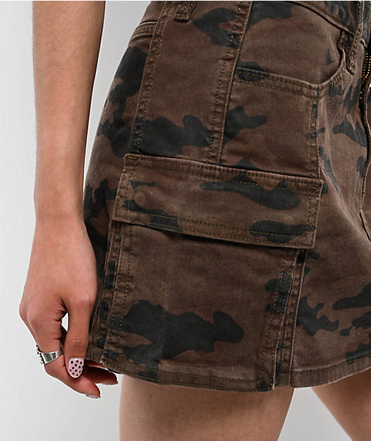 Miss Me Harlee Brown Camo Low Rise Cargo Mini Skirt | Zumiez