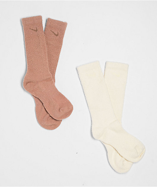 Nike Dri-FIT Cozy Pink & White 2 Pack Crew Socks | Zumiez