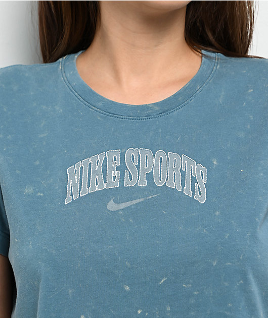Nike Sportswear Blue Wash Crop T-Shirt | Zumiez