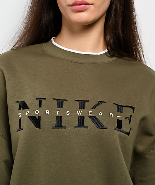 Nike Sportswear Phoenix Fleece Olive Green Crewneck Sweatshirt | Zumiez