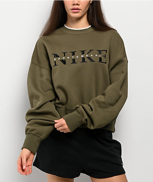 Nike Sportswear Phoenix Fleece Olive Green Crewneck Sweatshirt | Zumiez