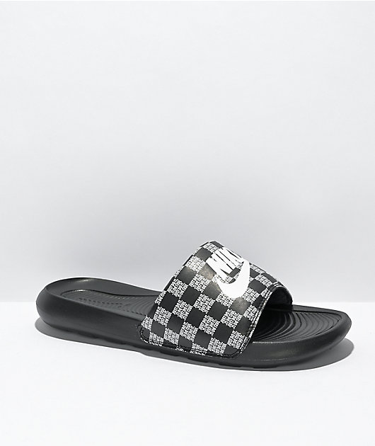 Nike Victori One Printed Black & White Checkered Slide Sandals | Zumiez