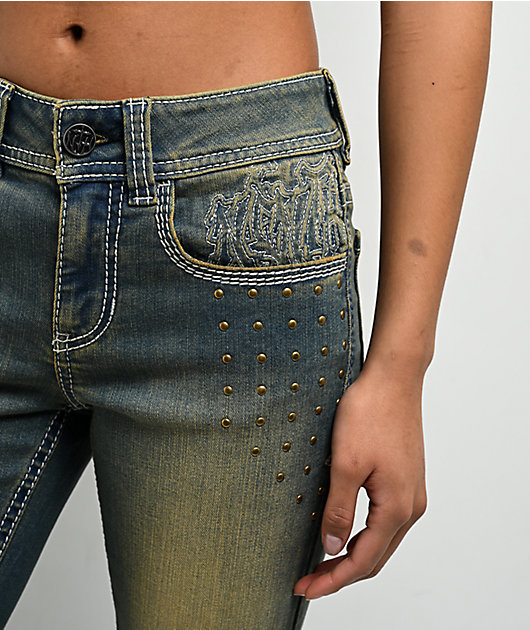 Ninth Hall Alyssia Nailheads Blue Wash Bootcut Jeans | Zumiez