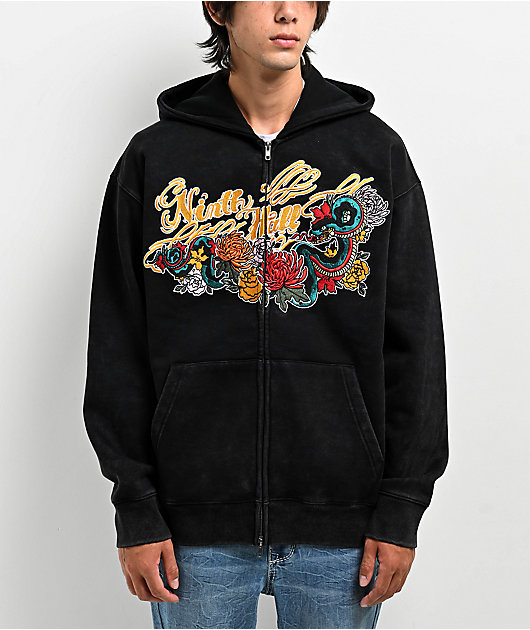 Ninth Hall Big Moves Black Wash Zip Hoodie | Zumiez