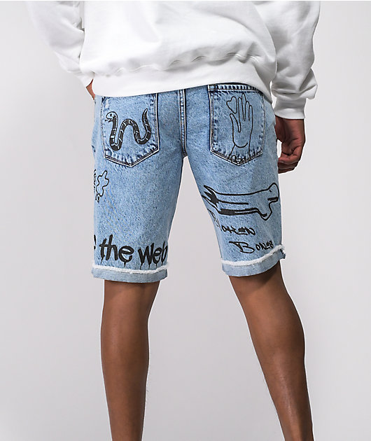 Ninth Hall Captain Scribbles Blue Denim Shorts | Zumiez