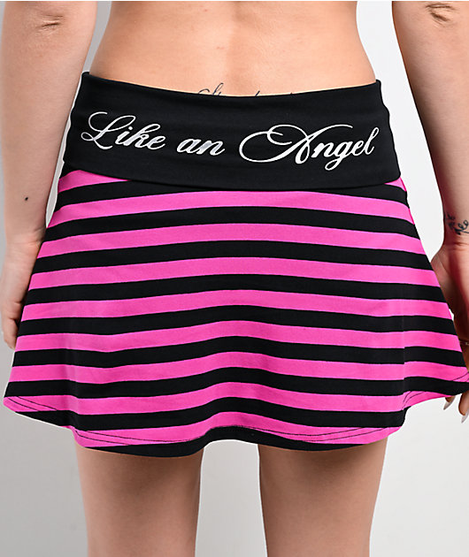 Ninth Hall Delilah Pink & Black Stripe Fold Over Skirt | Zumiez