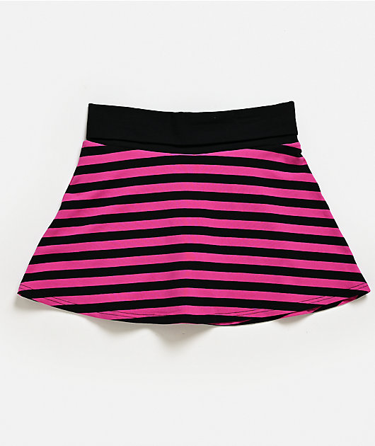 Ninth Hall Delilah Pink & Black Stripe Fold Over Skirt | Zumiez