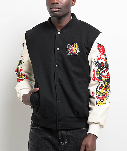 Ninth Hall Dragon Black & Cream Varsity Jacket | Zumiez