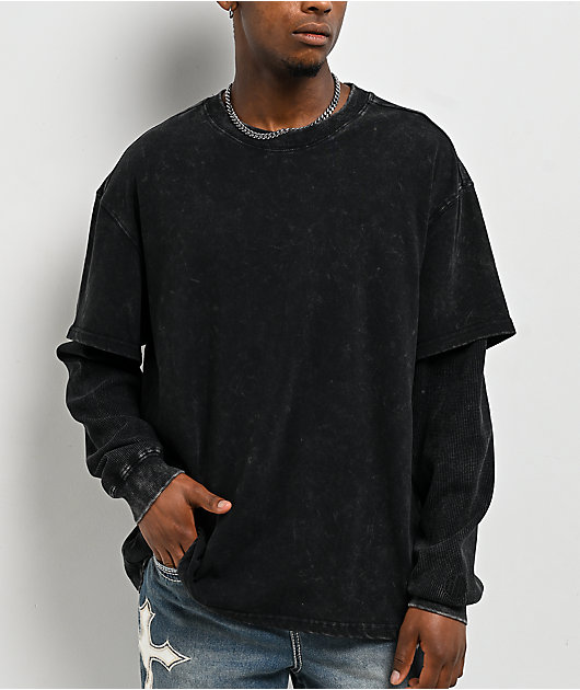 Ninth Hall Fundamentals Black Acid Wash 2fer T-Shirt | Zumiez
