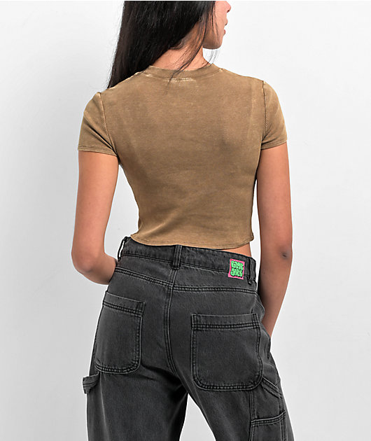 Ninth Hall Fundamentals Cuddie Brown Wash Cut Out Fitted Crop T-Shirt ...