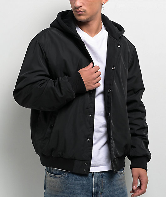 Ninth Hall Fundamentals Varsity Black Hooded Bomber Jacket | Zumiez