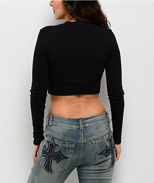 Ninth Hall Krystie Lace Up Black Long Sleeve Crop T-Shirt | Zumiez