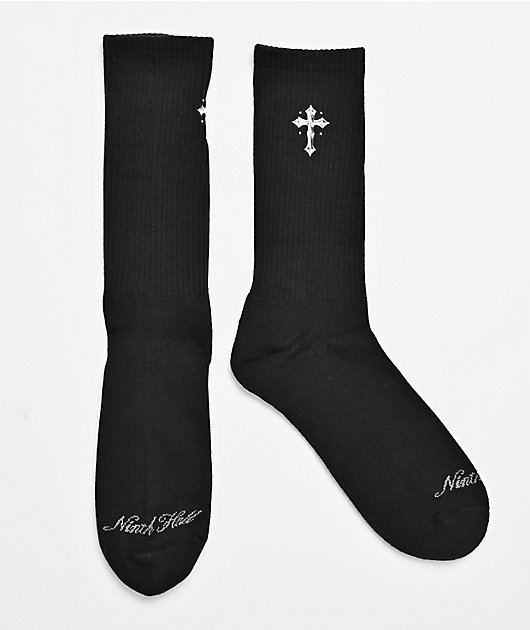 Ninth Hall Layered Cross Black Crew Socks | Zumiez