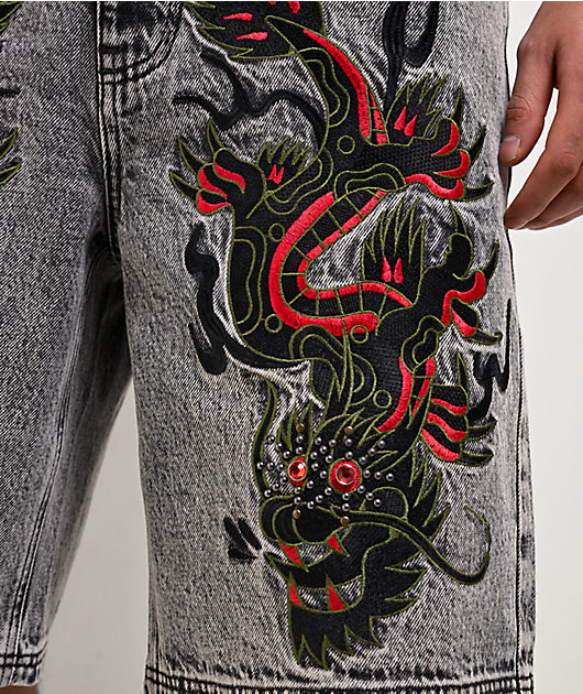 Ninth Hall Waylay Dragon Grey Wash Denim Shorts | Zumiez