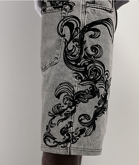 Ninth Hall Waylay Tussle Grey Wash Denim Shorts | Zumiez