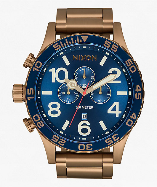 Nixon 51-30 Chrono Desert Gold & Arles Blue Analog Watch | Zumiez