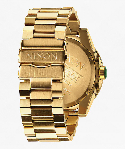 Nixon Corporal Stainless Steel Gold & Green Sunray Analog Watch | Zumiez