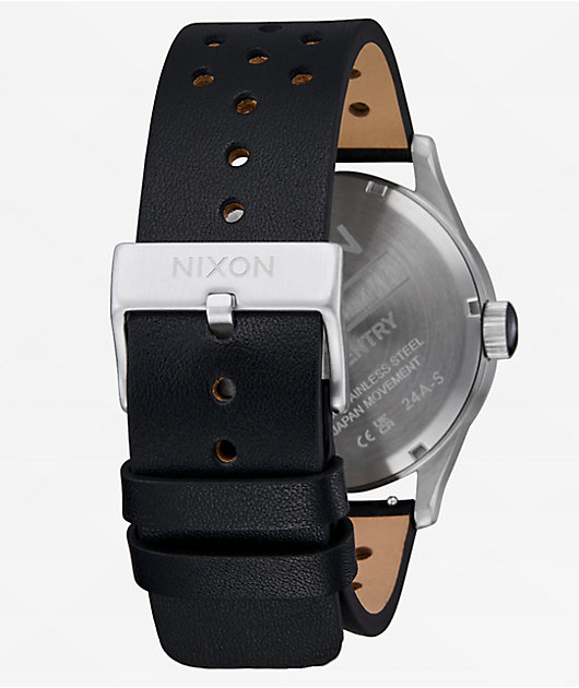 Nixon Sentry Leather Chrome, Silver Sunray, & Black Analog Watch | Zumiez