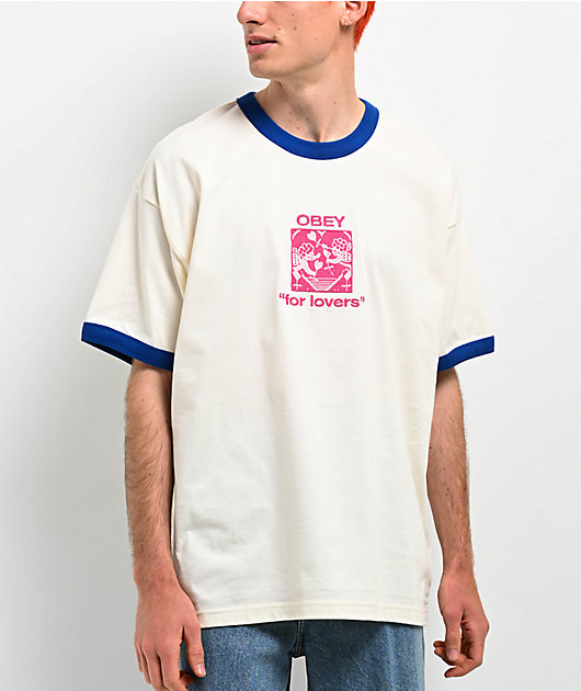Obey Bigwig For Lovers White & Blue Ringer T-Shirt | Zumiez