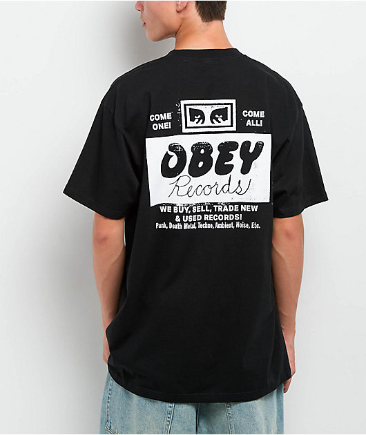 Obey Records Buy Sell Trade Black T-Shirt | Zumiez