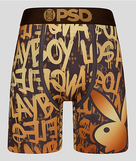 PSD x Playboy Graffiti Luxe Brown & Gold Boxer Briefs | Zumiez