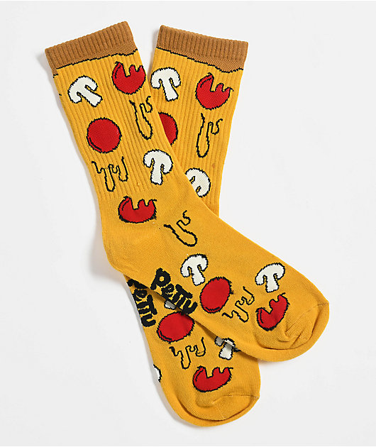 Petty Snacks Pizza Yellow Crew Socks | Zumiez
