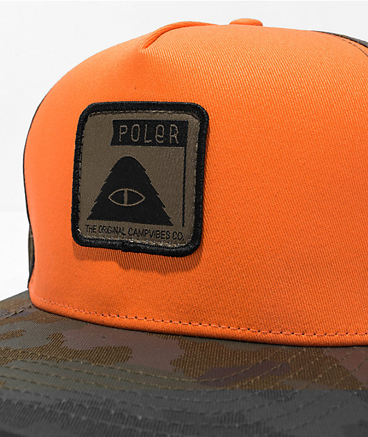 Poler Camp Vibes Print Patch Orange & Camo Snapback Hat