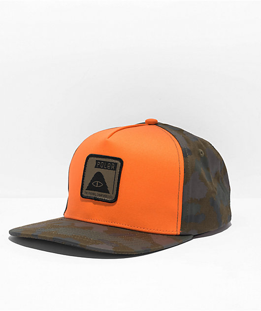 Poler Camp Vibes Print Patch Orange & Camo Snapback Hat | Zumiez