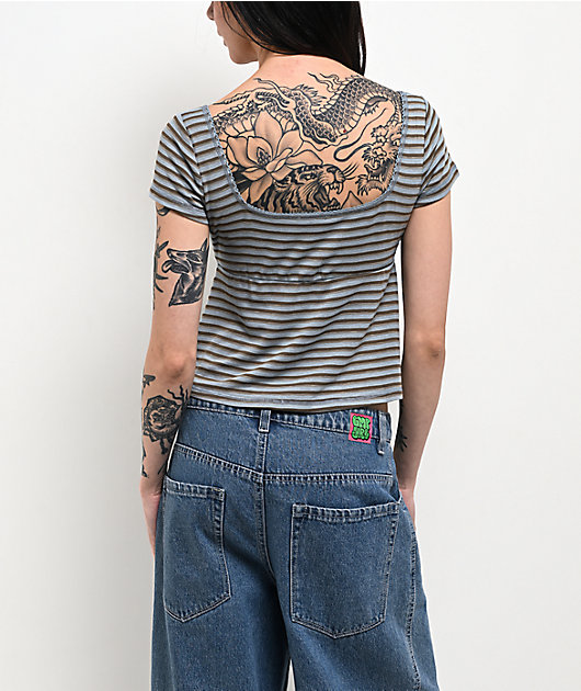 Pretty Garbage Juno Blue Henley Crop T-Shirt | Zumiez