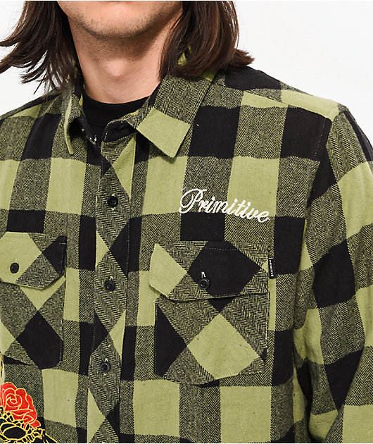 Primitive Buffalo Black & Green Flannel Shirt | Zumiez