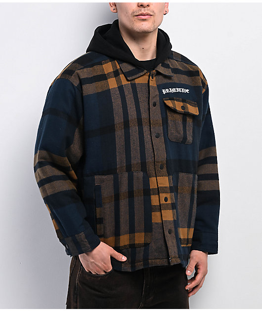 Primitive De Soto Brown & Blue Hooded Flannel Jacket | Zumiez