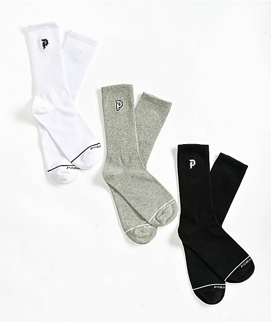 Primitive Dirty P Black, White & Grey 3 Pack Socks | Zumiez