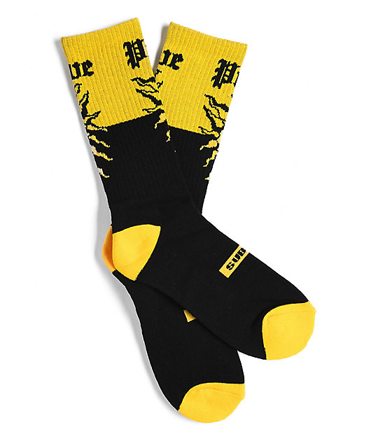 Primitive x Sublime Arise Black & Yellow Crew Socks | Zumiez
