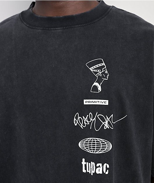 Primitive x Tupac Stay Up Black Wash Heavyweight T-Shirt | Zumiez