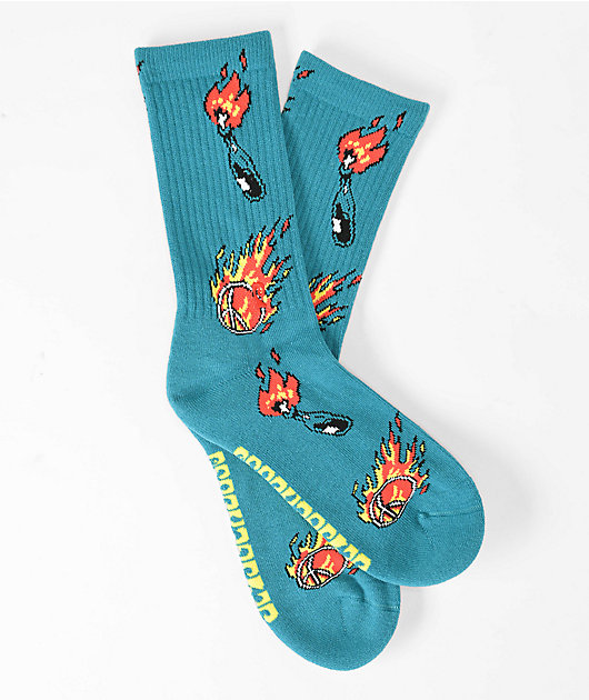 Psockadelic Fight 4 Peace Teal Crew Socks | Zumiez