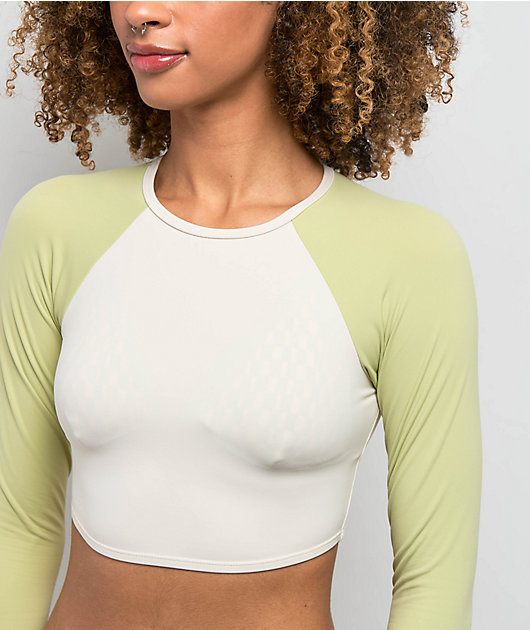 Quiksilver Pipeline Green & White Long Sleeve Crop Swim Top | Zumiez