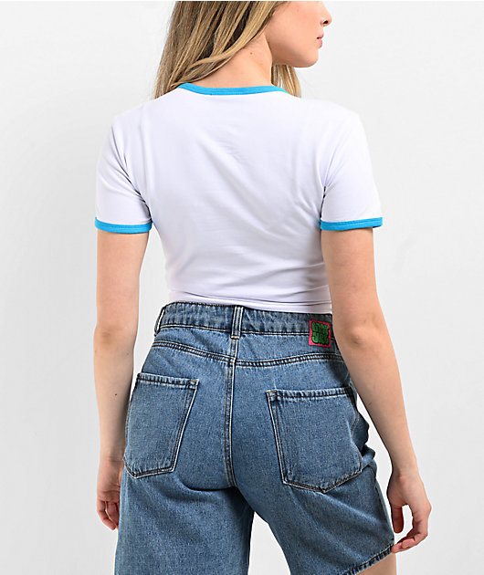 RIPNDIP Blonded White & Blue Crop Ringer T-Shirt | Zumiez