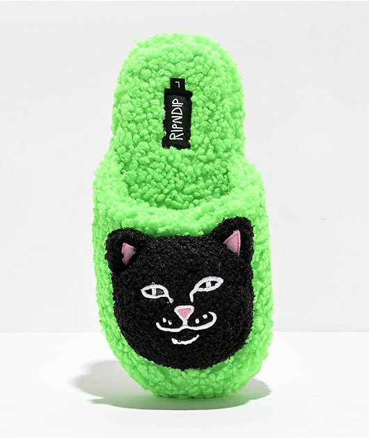 RIPNDIP Lord Jerm Face Plush Green Slippers | Zumiez