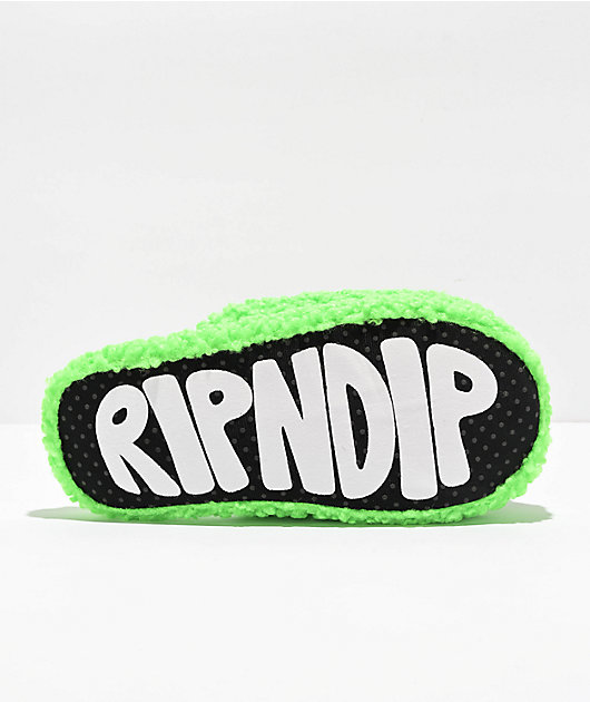 RIPNDIP Lord Jerm Face Plush Green Slippers | Zumiez