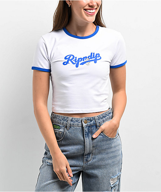 RIPNDIP Los White & Blue Crop Ringer T-Shirt | Zumiez