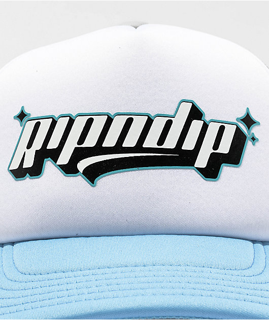RIPNDIP Script Logo Blue & White Trucker Hat | Zumiez