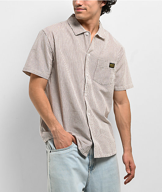 RVCA Dayshift Stripe II Natural Short Sleeve Shirt | Zumiez
