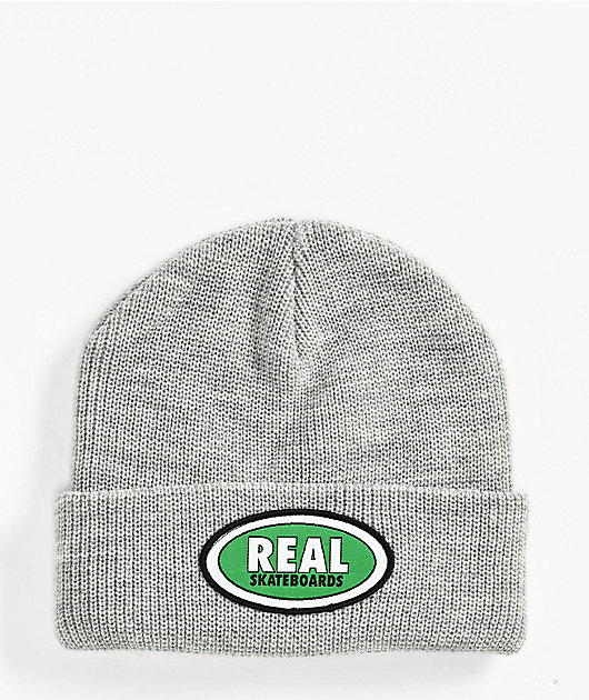 Real Oval Logo Grey Beanie | Zumiez