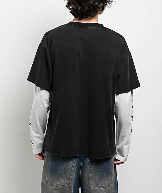 Rodman Apparel Stone Black Wash & White 2fer Long Sleeve T-Shirt | Zumiez