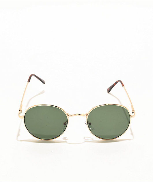 Round Gold & Green Sunglasses | Zumiez