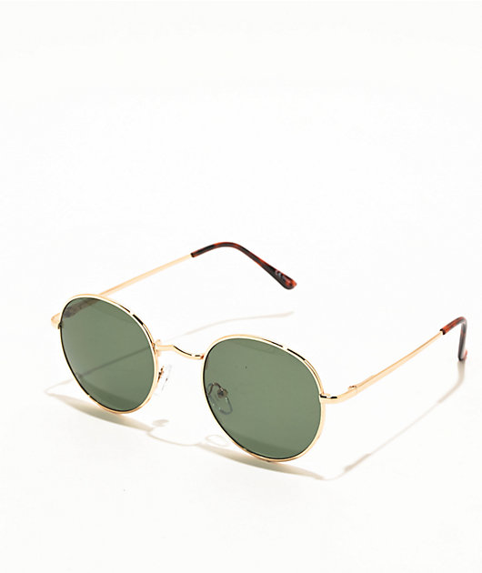 Round Gold & Green Sunglasses | Zumiez
