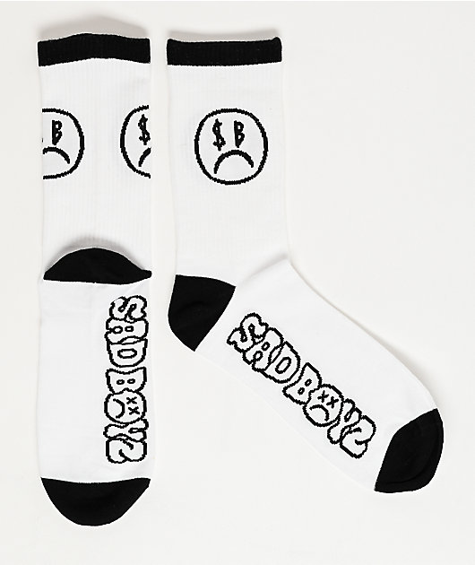 SAD BOYZ By Junior H Logo White Crew Socks | Zumiez